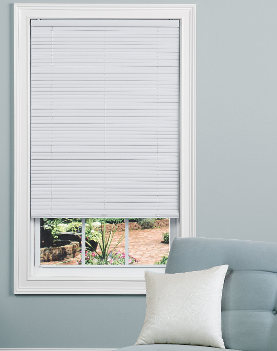 Trim+Go 1-in Slat Width 23-in x 72-in Cordless White Vinyl Room Darkening Mini Blinds ...